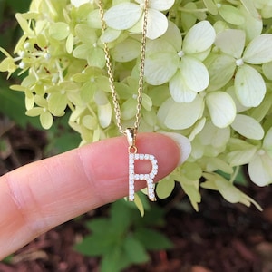10mm Initial R Necklace Sterling Silver 925, Gold Plated Initial Letter ...