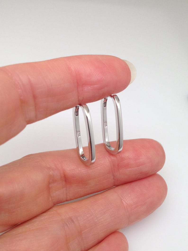 19mm/17mm Silver Rectangle U Hoop Earrings Sterling Silver 925, Plain ...