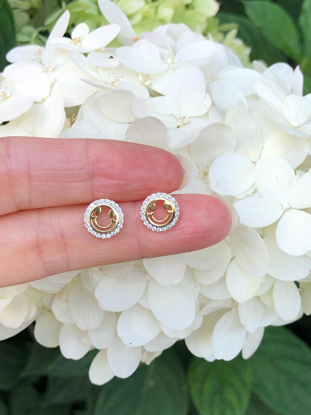 9mm Happy Face Stud Earrings Sterling Silver 925, Gold Plated Happy ...