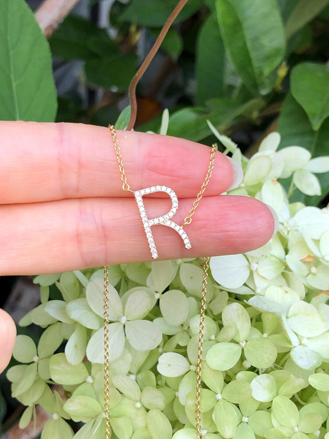 15mm/0.59in Gold Sideways Initial R Necklace Sterling Silver 925, Gold ...