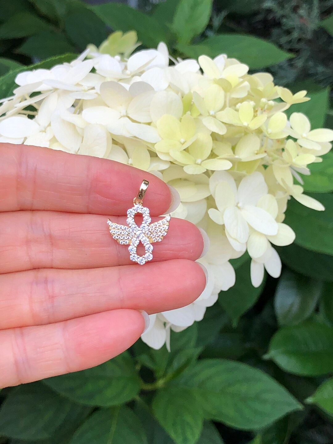 15mm/0.59in Gold Angel Wings and Infinity Pendant Sterling Silver 925 ...