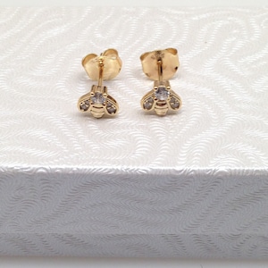 6mm Tiny Gold Bumble Bee Stud Earrings 925 Sterling Silver, Dainty Bee Studs, Cubic Zirconia Bee ...