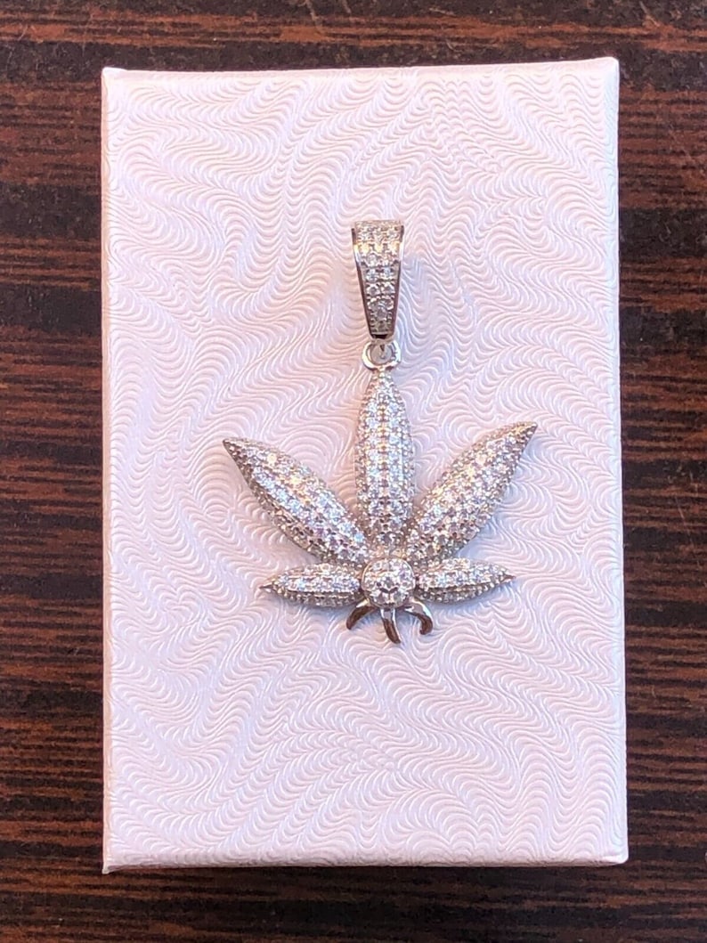0.98in Silver Cz Marijuana Leaf Pendant 925 Sterling Silver, Mens Cz ...