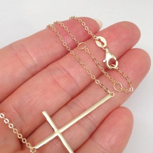 33mm/1.3in Sideways Cross Necklace Sterling Silver 925, Cubic Zirconia ...