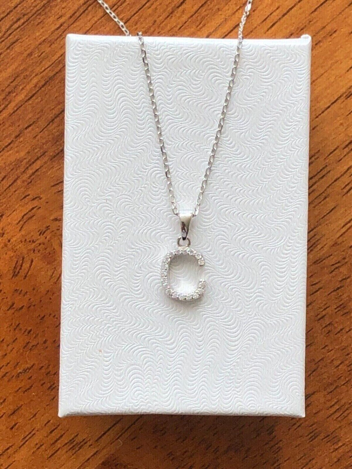 8.5mm Silver Initial C Necklace Sterling Silver 925, Cubic Zirconia ...