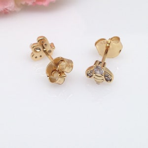 6mm Tiny Gold Bumble Bee Stud Earrings 925 Sterling Silver, Dainty Bee Studs, Cubic Zirconia Bee ...