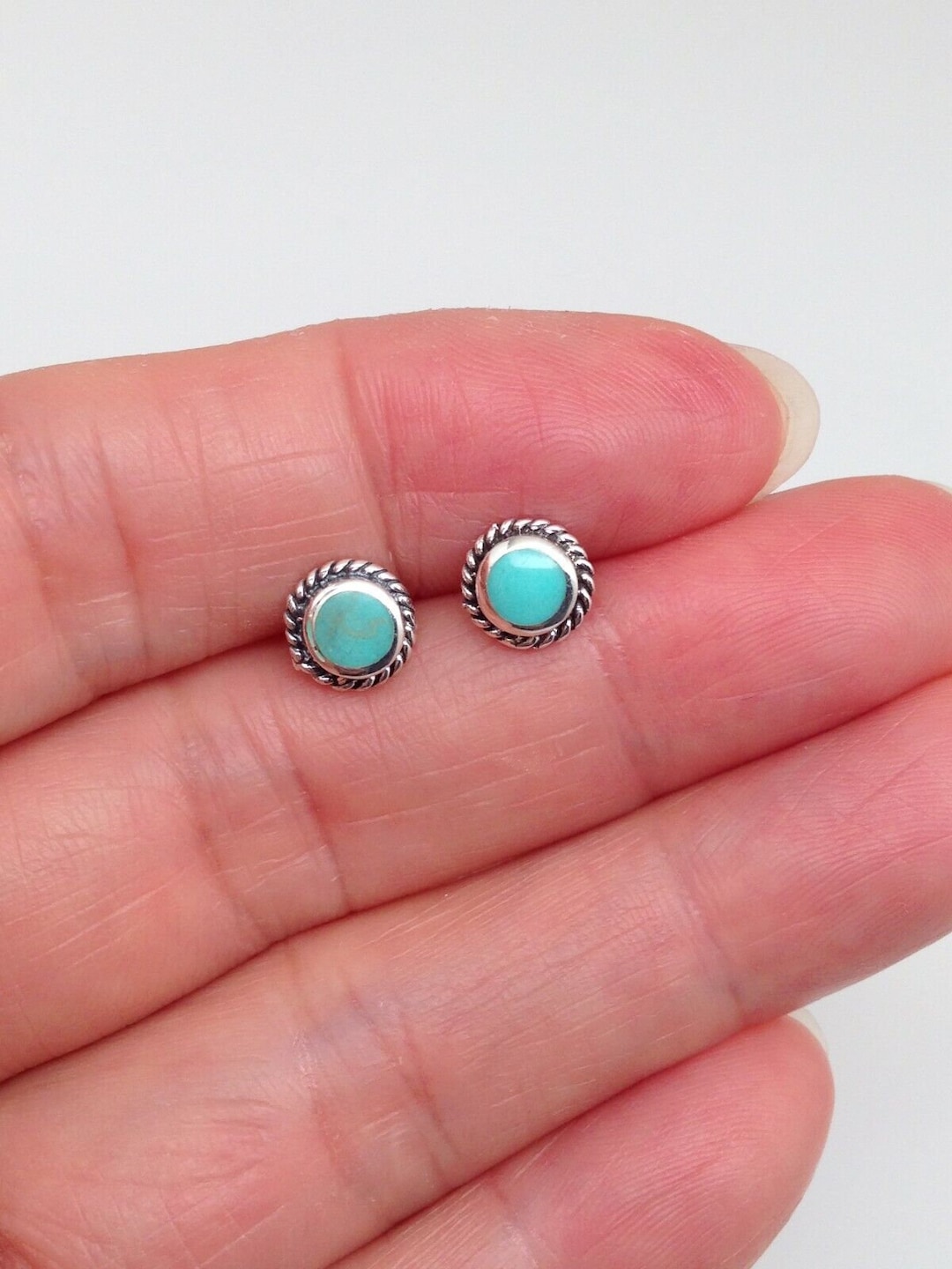 6.5mm Round Turquoise Stud Earrings 925 Sterling Silver, Small Tiny ...