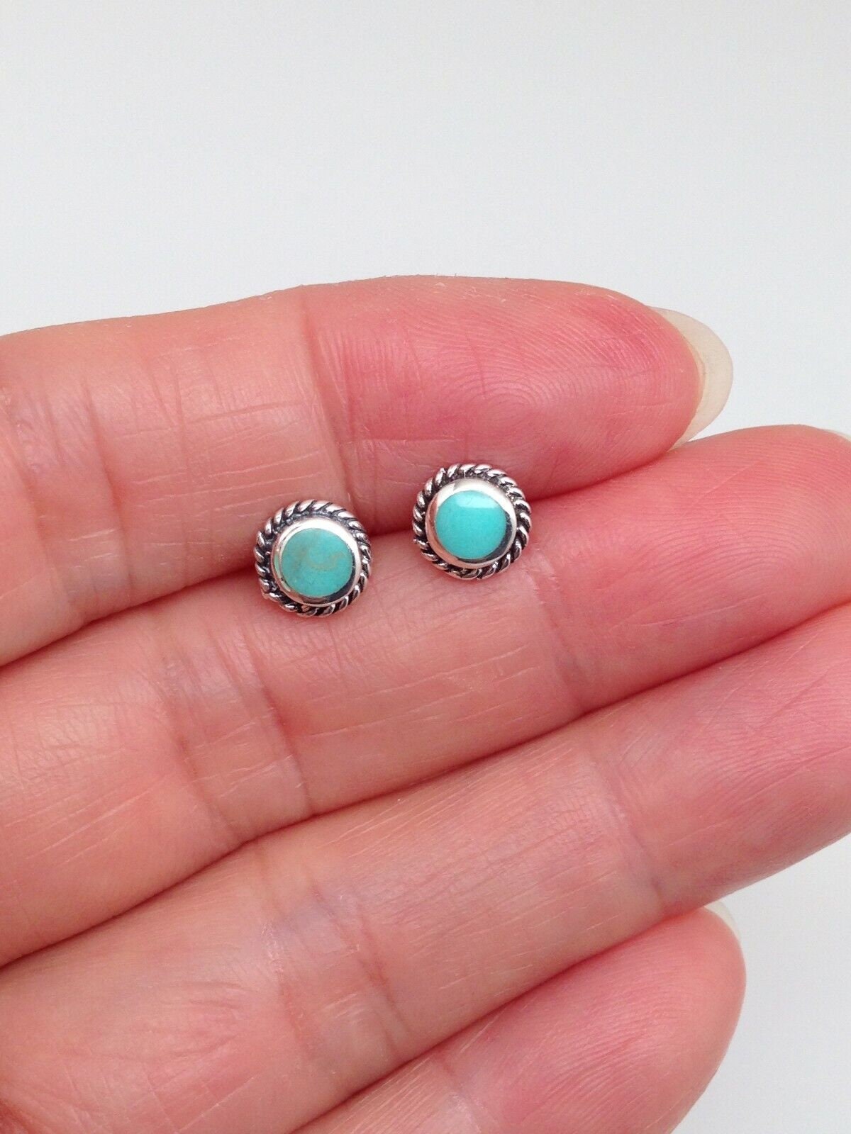 6.5mm Round Turquoise Stud Earrings 925 Sterling Silver, Small Tiny ...