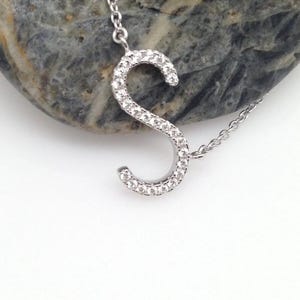15mm/0.59in Sideways Initial S Necklace Sterling Silver 925, Cubic ...