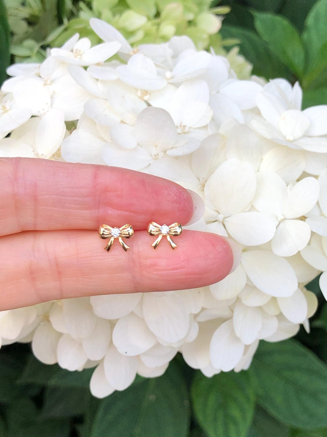 7.5mm Gold Bow Stud Earrings Sterling Silver 925, Gold Plated, Cubic ...