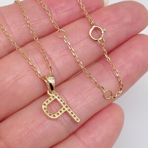 11mm Gold Initial P Necklace Sterling Silver 925, Gold Plated Initial ...