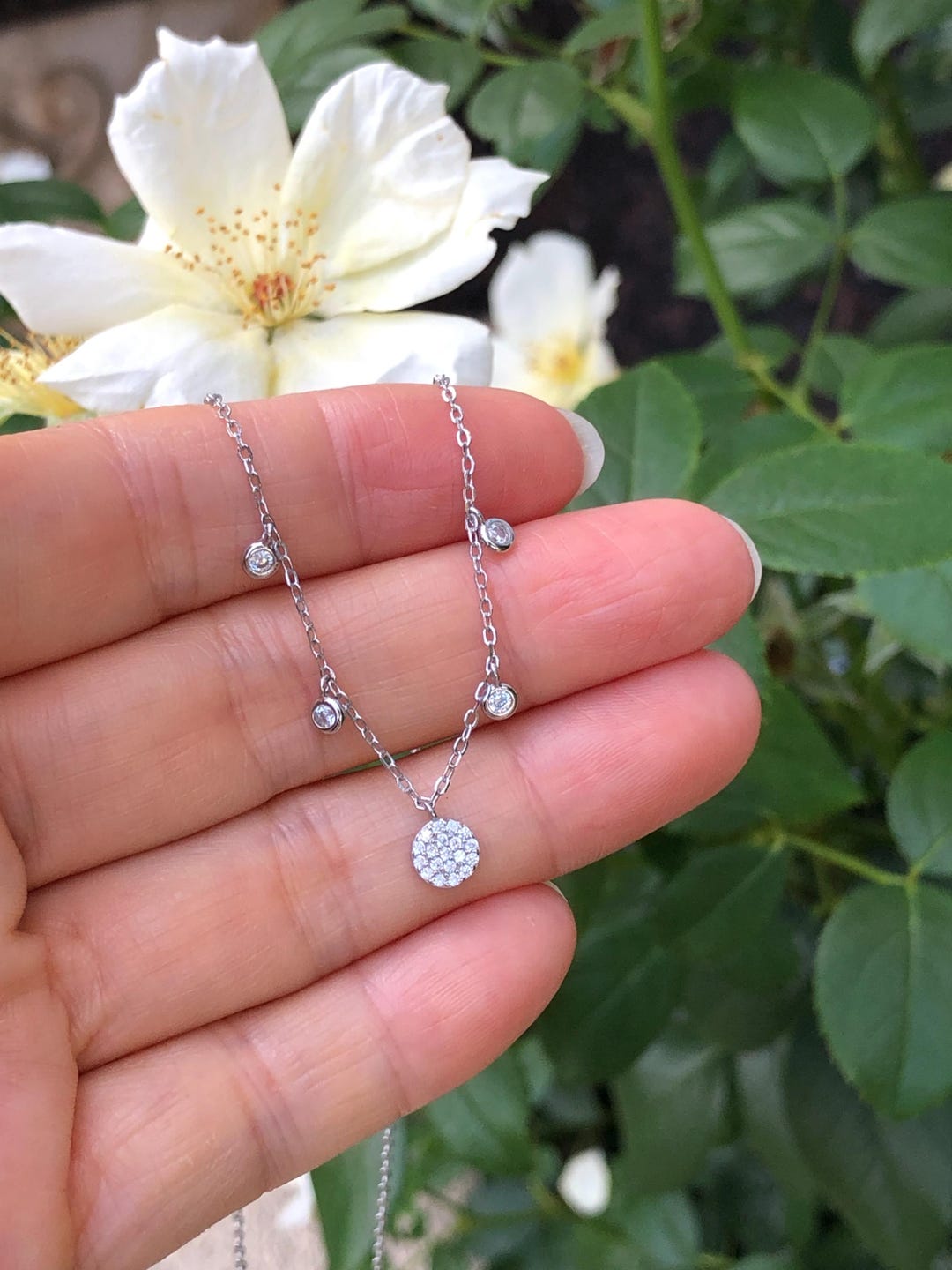 2.5mm/5mm Silver Disc Station Necklace Sterling Silver 925, Cubic ...