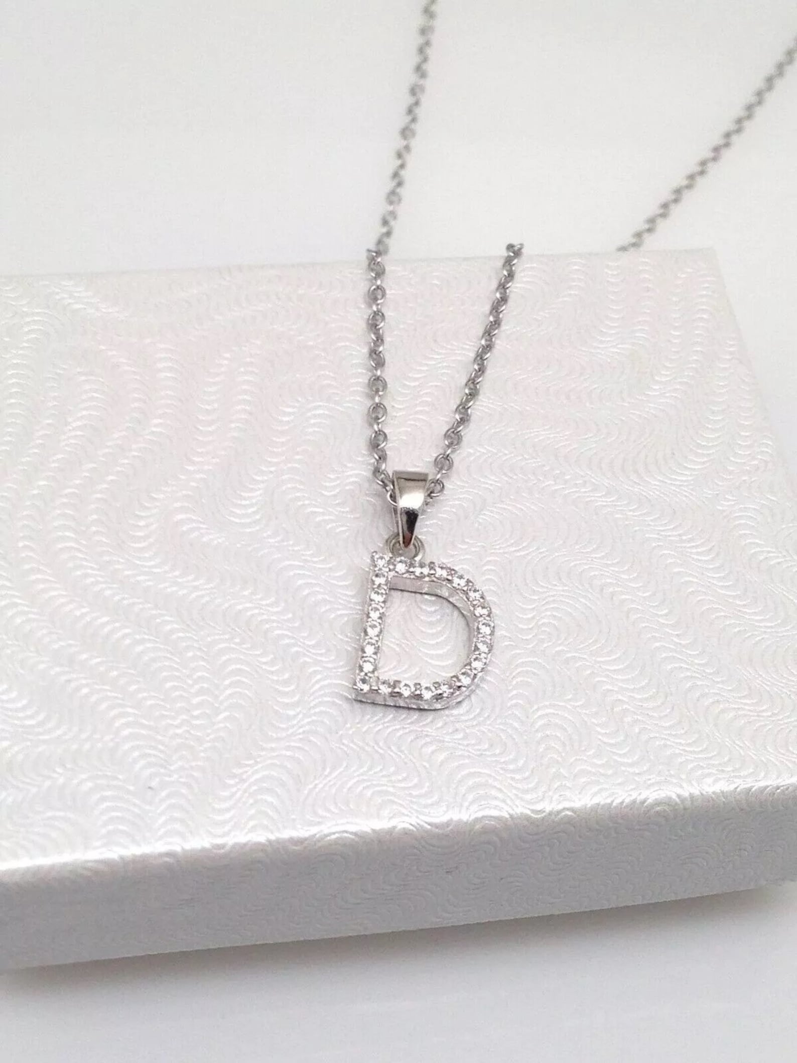8.8mm Silver Initial D Necklace Sterling Silver 925, Dainty Initial ...