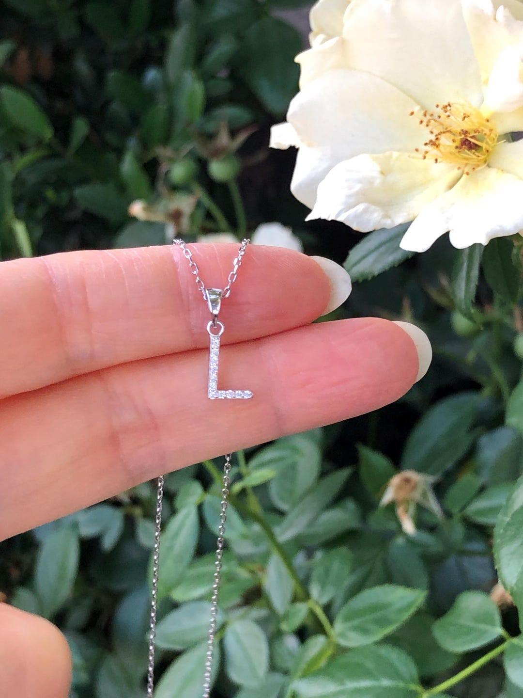 8.5mm Initial L Necklace Sterling Silver 925, Dainty Initial Letter L ...