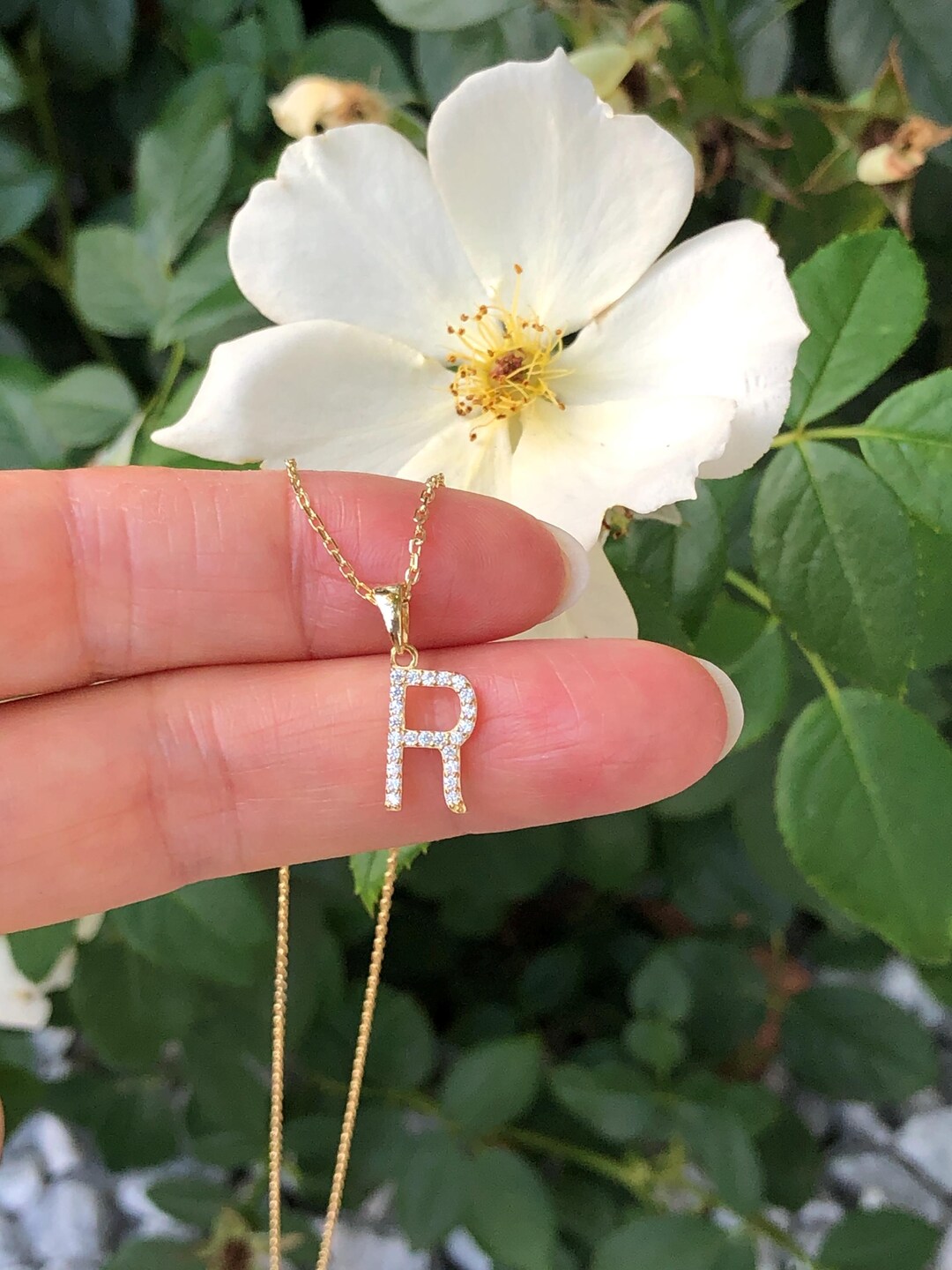 10mm Initial R Necklace Sterling Silver 925, Gold Plated Initial Letter ...