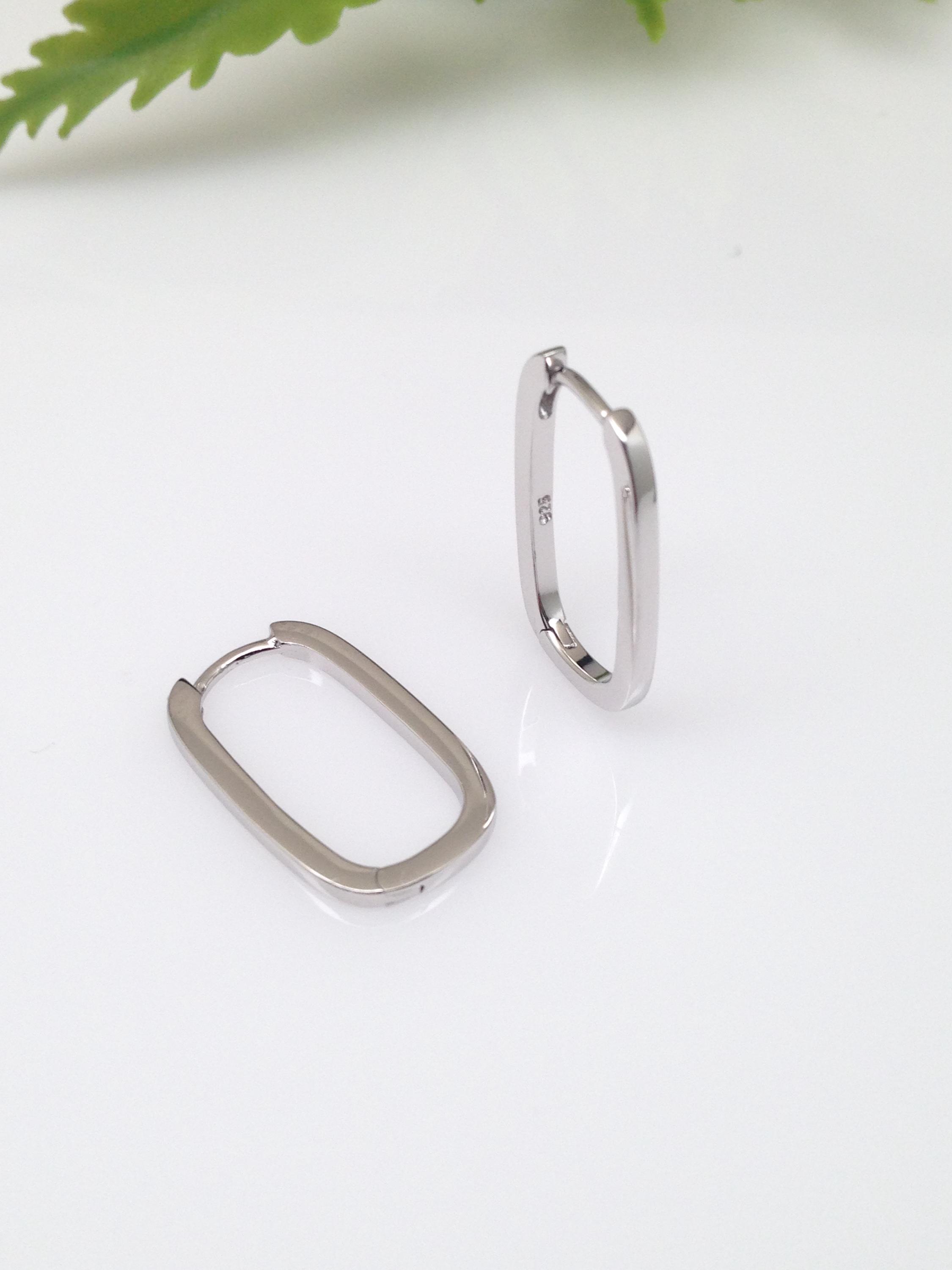 19mm/17mm Silver Rectangle U Hoop Earrings Sterling Silver 925, Plain ...