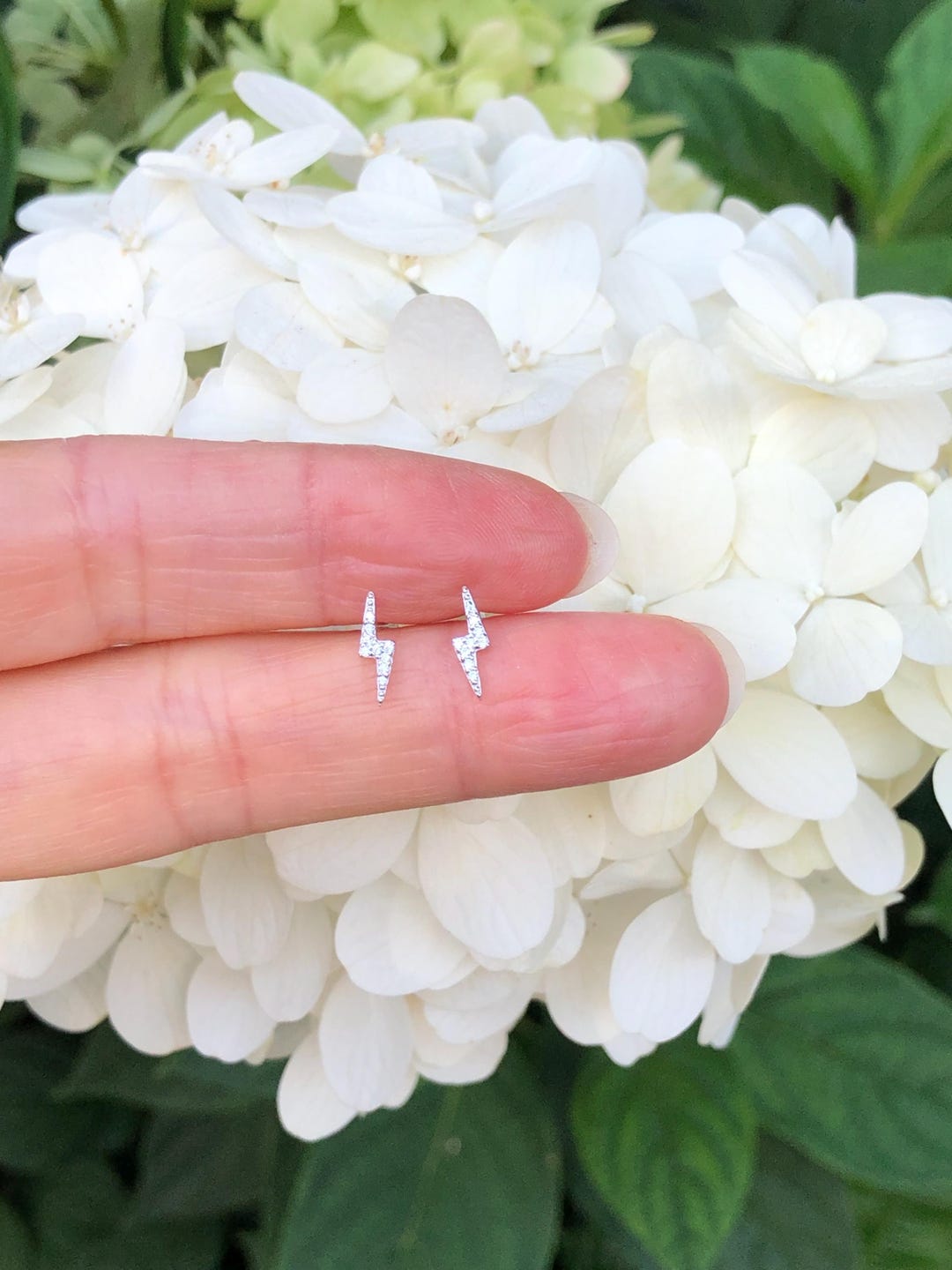 9mm/0.35in Silver Lightning Bolt Stud Earrings Sterling Silver 925, Cubic Zirconia Lightning ...