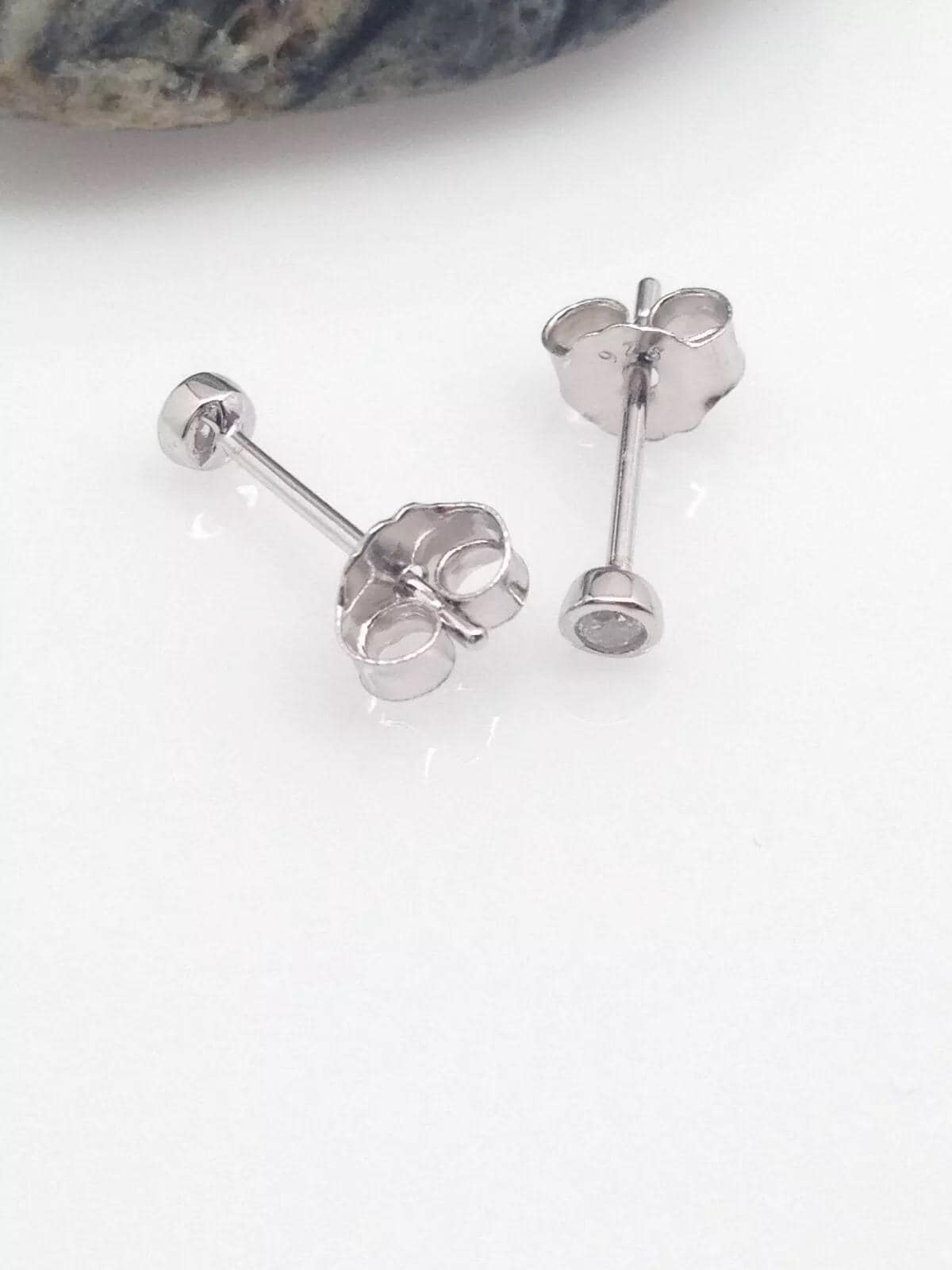 2mm Silver Bezel Solitaire Stud Earrings Sterling Silver 925, Cubic ...