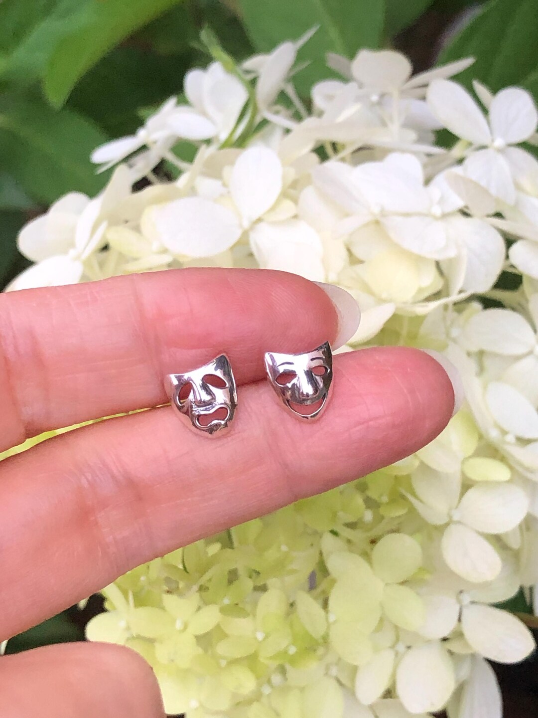 8.5mm Silver Comedy Tragedy Stud Earrings Sterling Silver 925, Theater ...