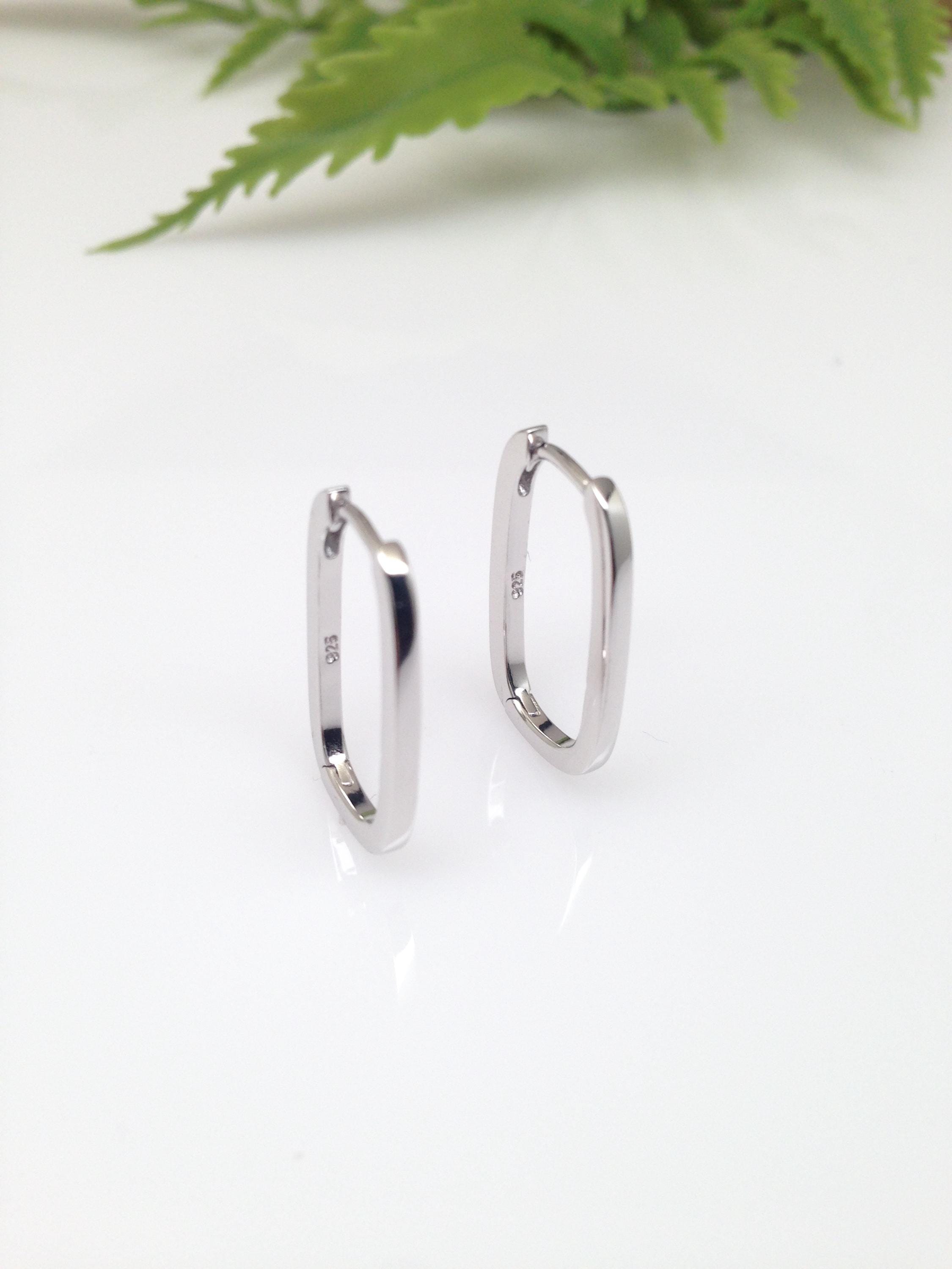19mm/17mm Silver Rectangle U Hoop Earrings Sterling Silver 925, Plain ...