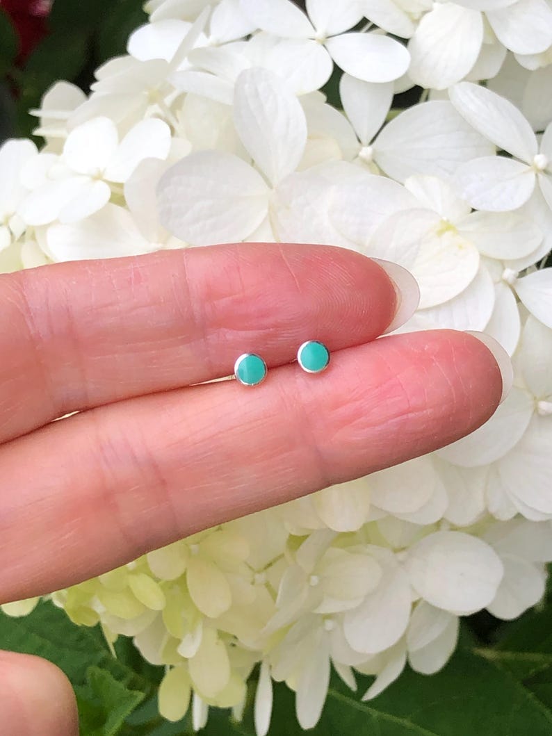 3mm Silver Turquoise Stud Earring Sterling Silver 925, Tiny Studs ...