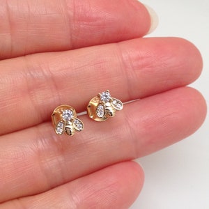 6mm Tiny Gold Bumble Bee Stud Earrings 925 Sterling Silver, Dainty Bee Studs, Cubic Zirconia Bee ...