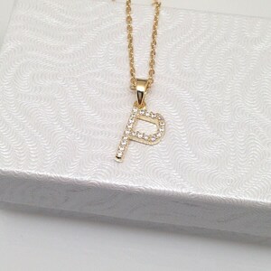 11mm Gold Initial P Necklace Sterling Silver 925, Gold Plated Initial ...