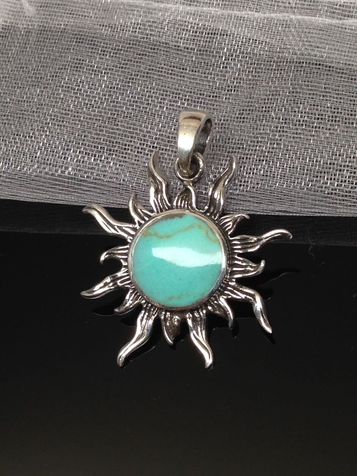 24mm/0.94in Silver Turquoise Sunburst Pendant Sterling Silver 925 ...