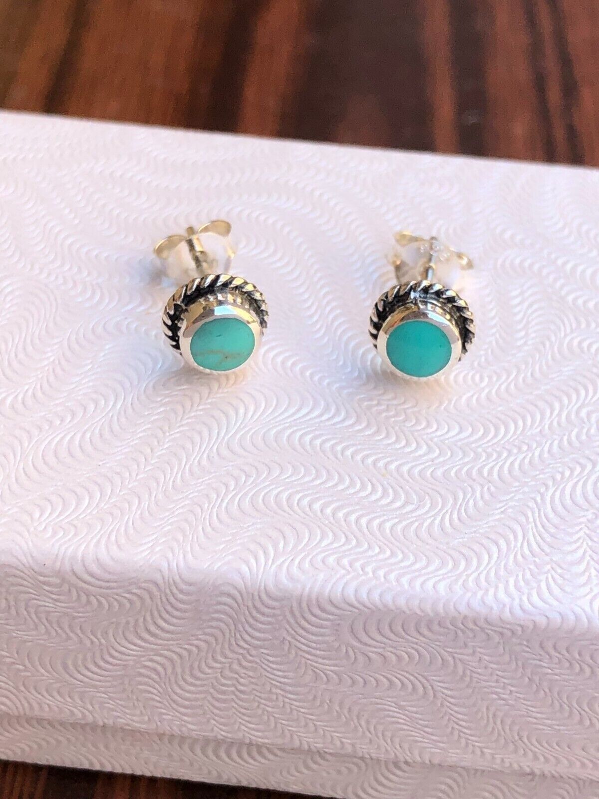 6.5mm Round Turquoise Stud Earrings 925 Sterling Silver, Small Tiny ...