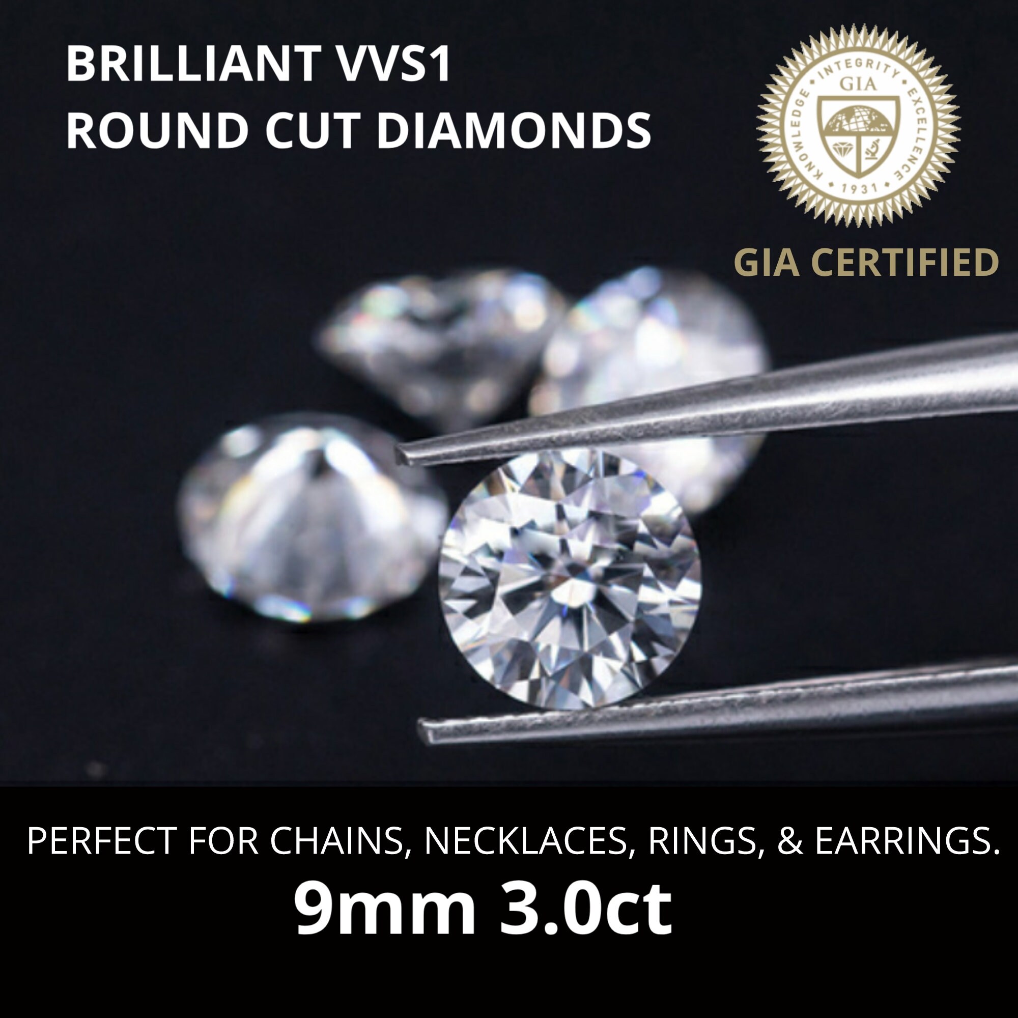 Brilliant Round Cut 9MM 3ct DIAMONDS D COLOR GRADE - Etsy