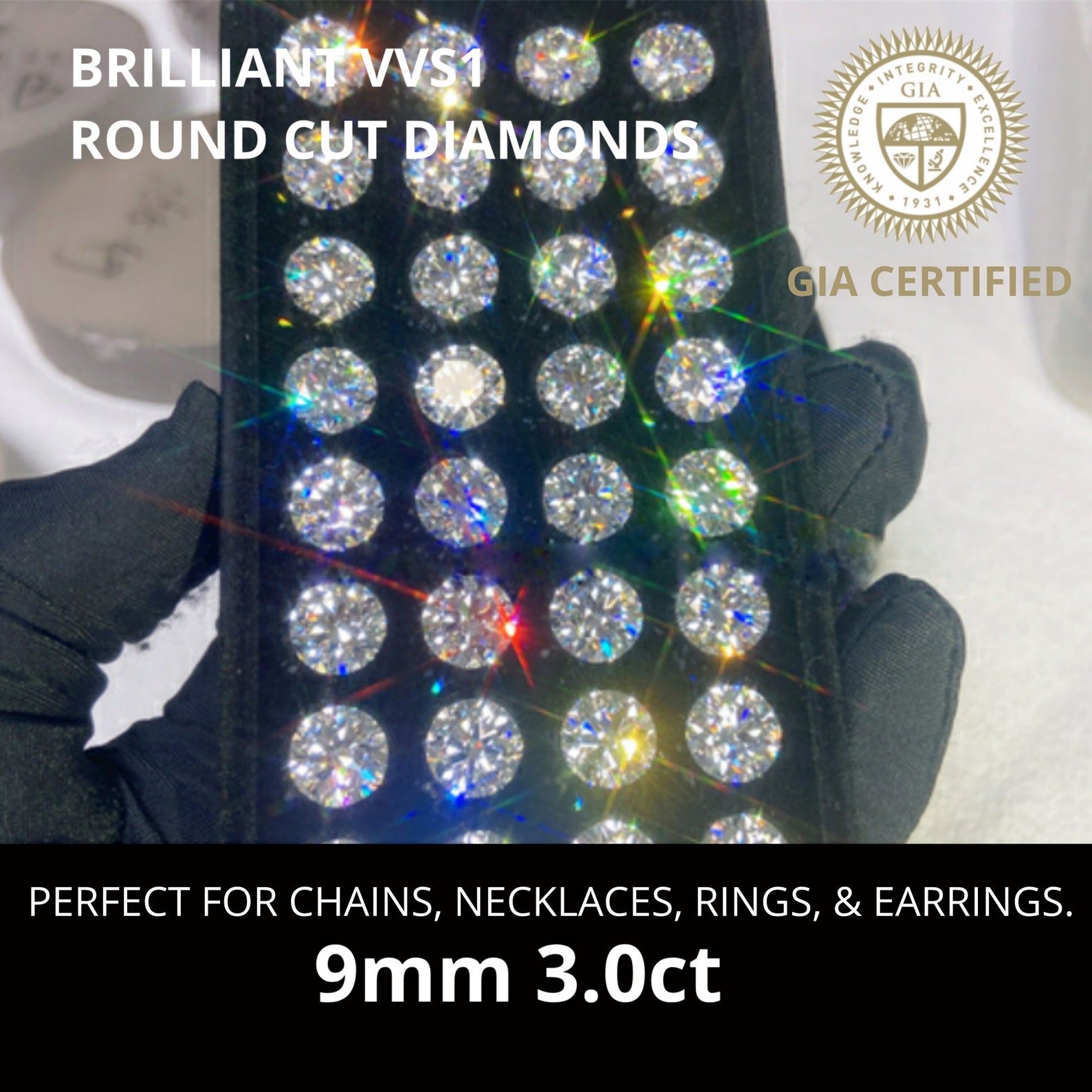 Brilliant Round Cut 9MM 3ct DIAMONDS D COLOR GRADE - Etsy