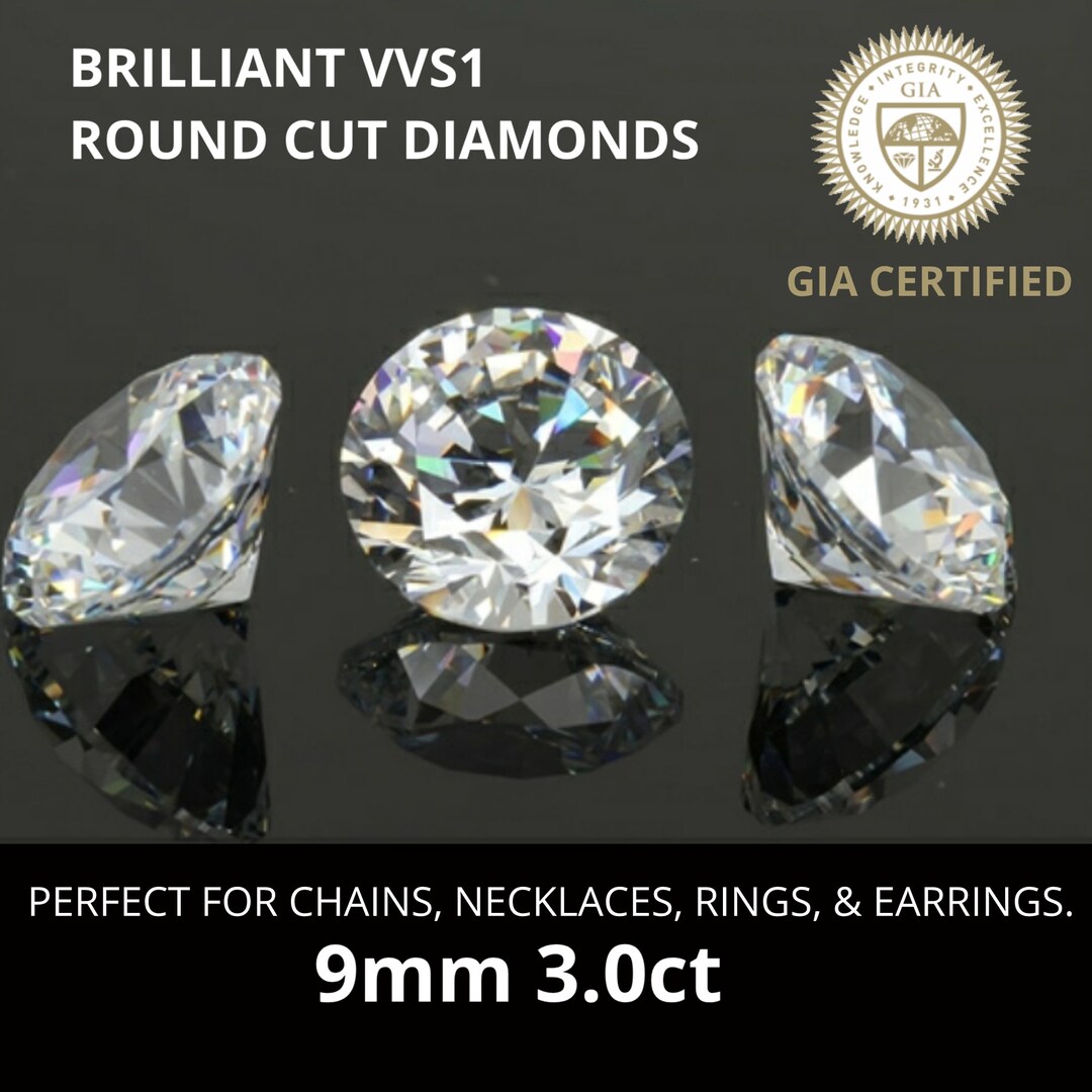 Brilliant Round Cut 9MM 3ct DIAMONDS D COLOR GRADE - Etsy