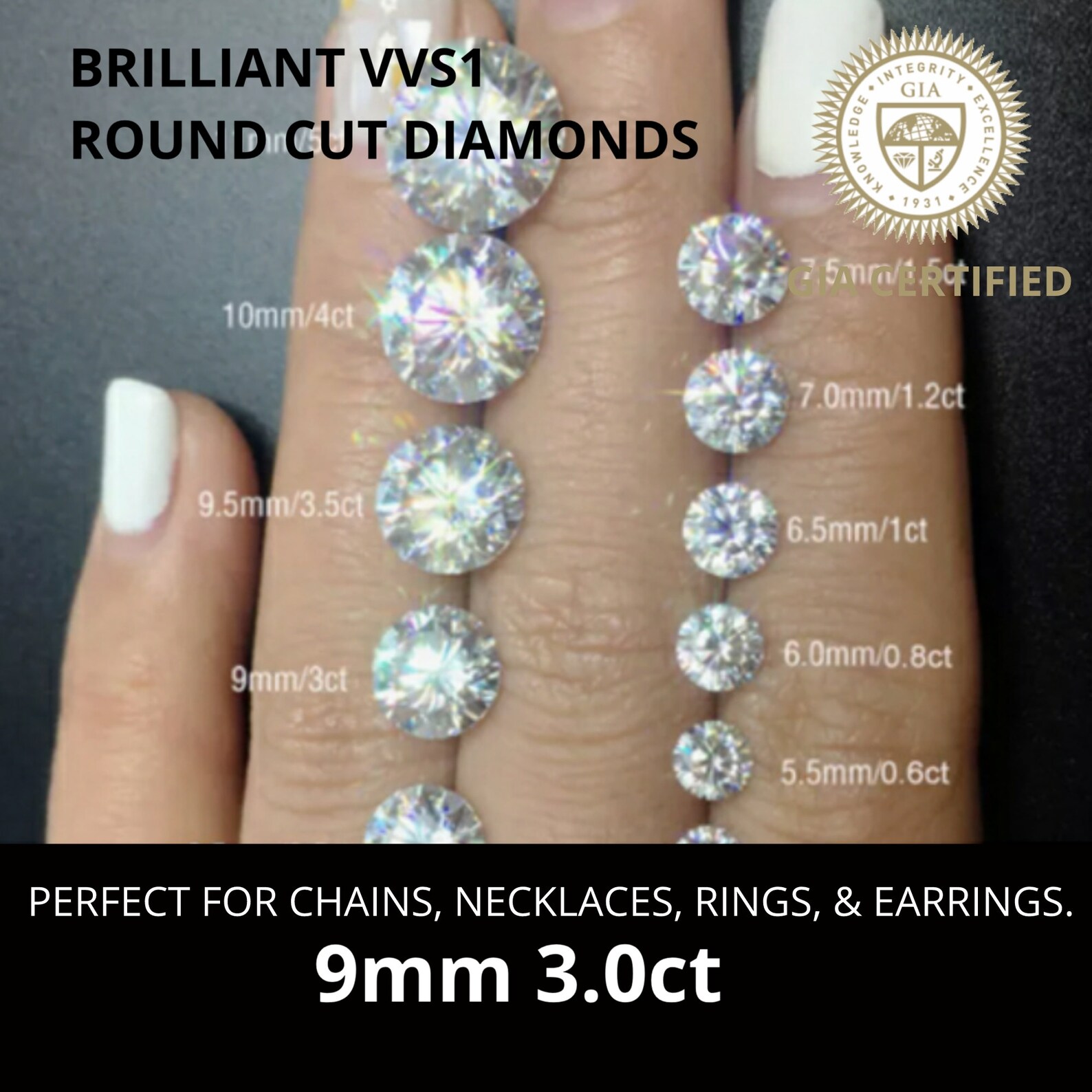 Brilliant Round Cut 9MM 3ct DIAMONDS D COLOR GRADE - Etsy