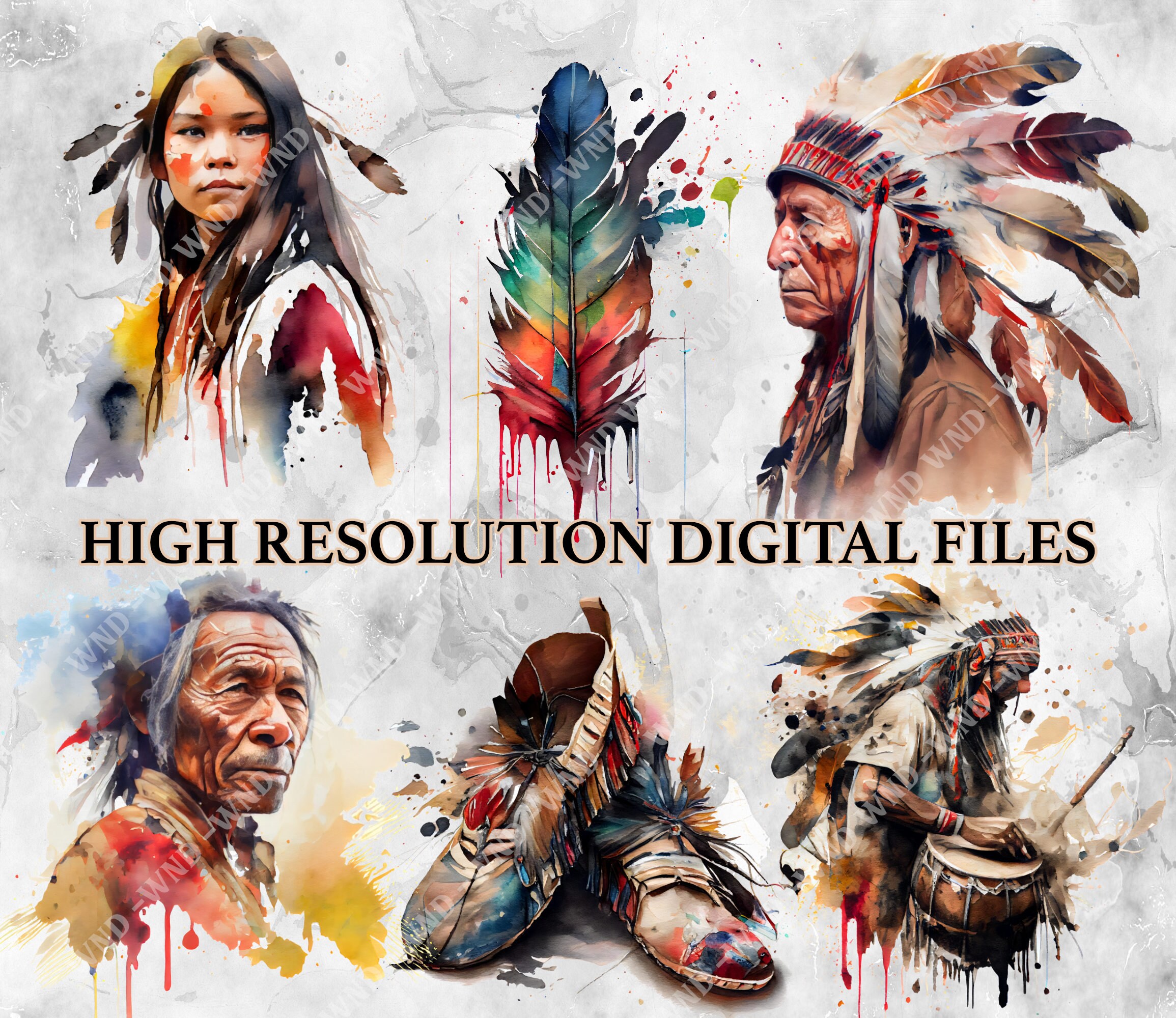 Water-colour Native American Clipart Bundle 31 Pc High - Etsy