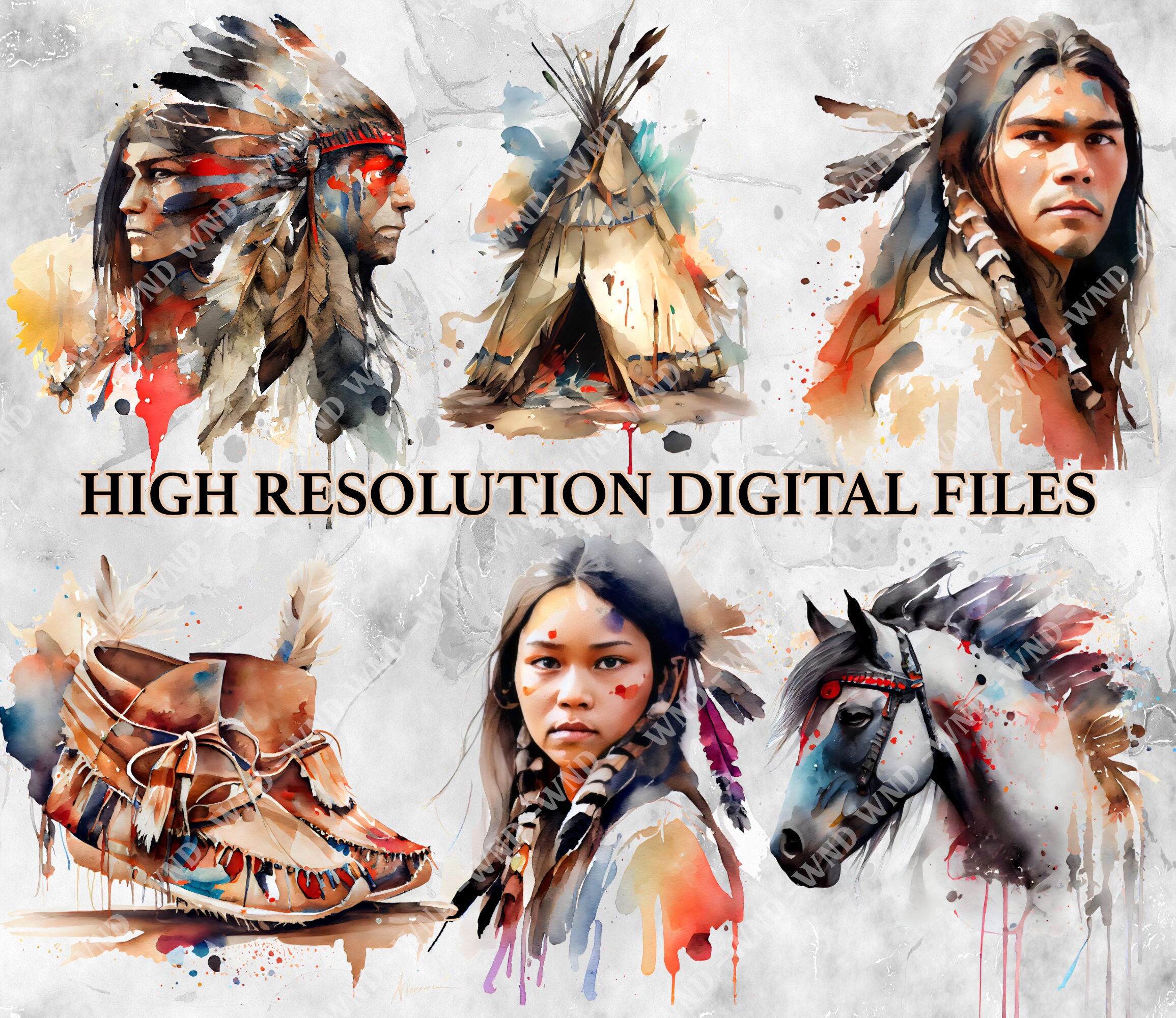 Water-colour Native American Clipart Bundle 31 Pc High - Etsy
