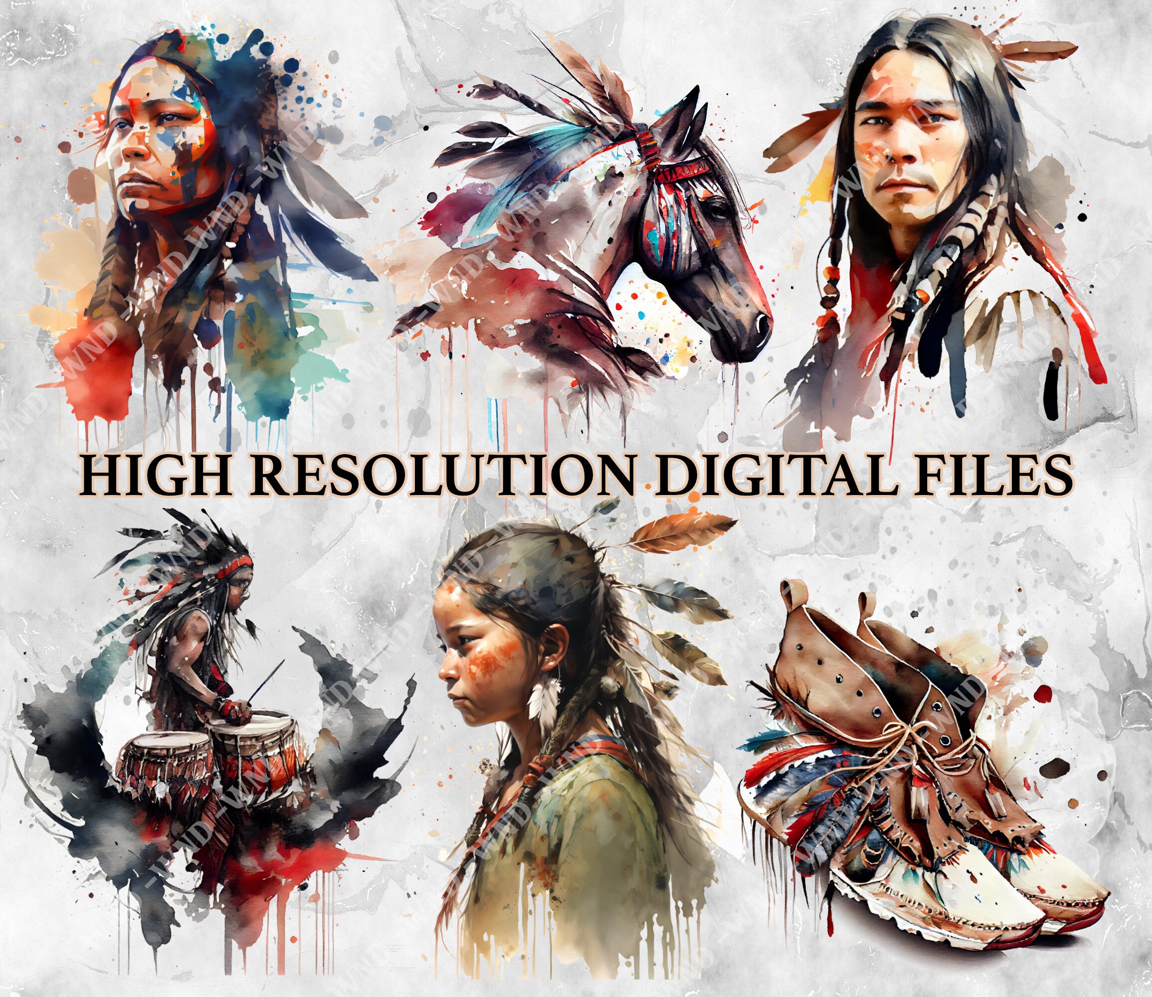 Water-colour Native American Clipart Bundle, 31 Pc High Resolution ...