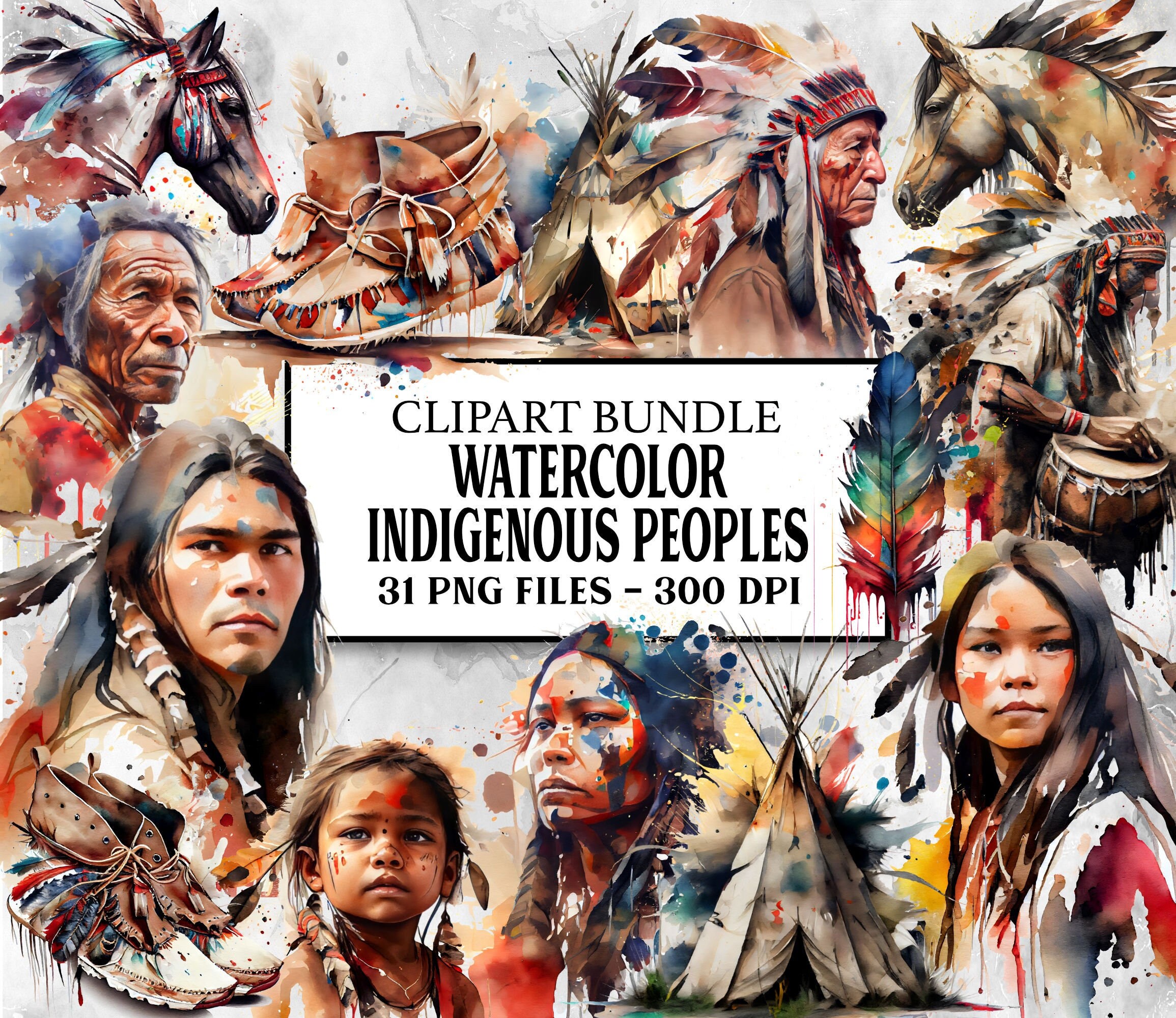 Water-colour Native American Clipart Bundle, 31 Pc High Resolution ...