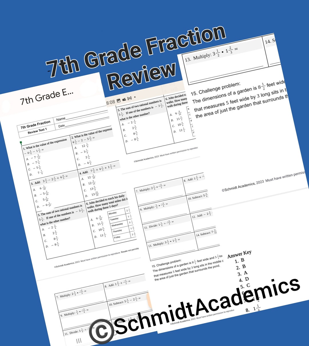 7th Grade Fraction Review - Etsy