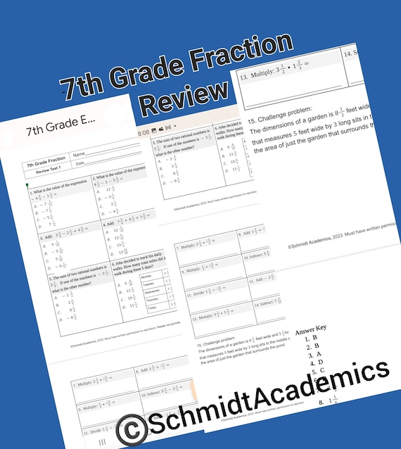 Fraction Review Worksheet 7th Grade Add And Subtract Fractions And
