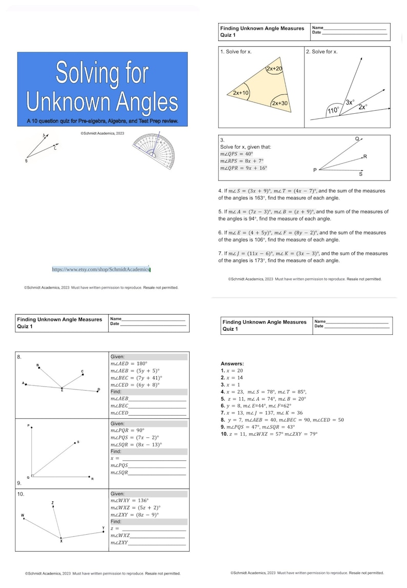 Solving for Unknown Angles - Etsy