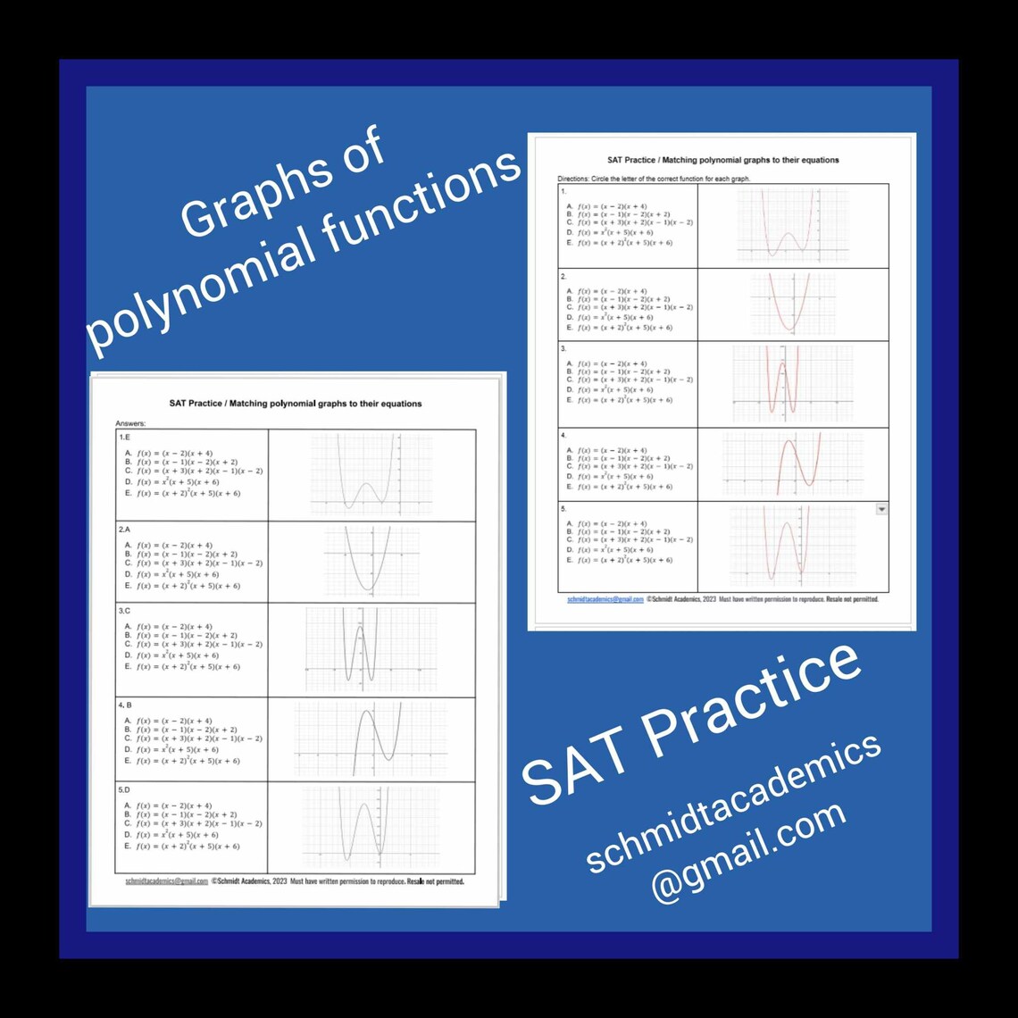 Graphs of Polynomial Functions Practice / SAT Practice - Etsy