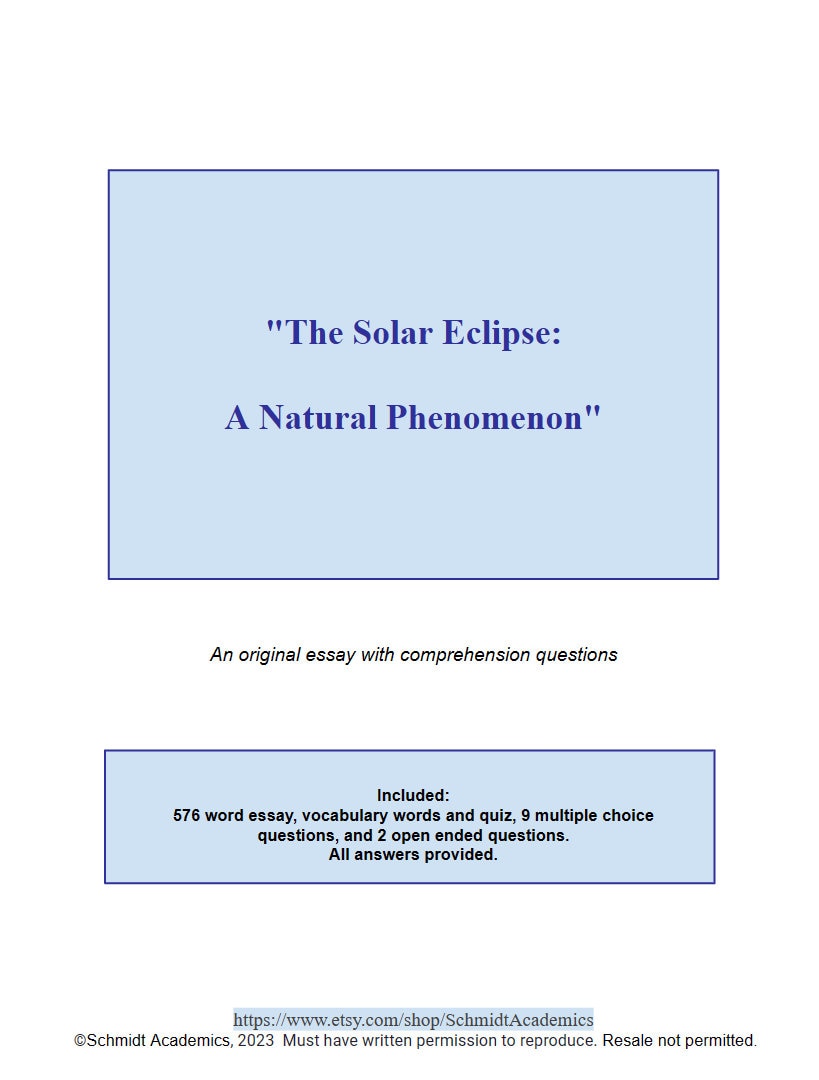 Reading Comprehension With Vocabulary and Questions. Solar Eclipse ...