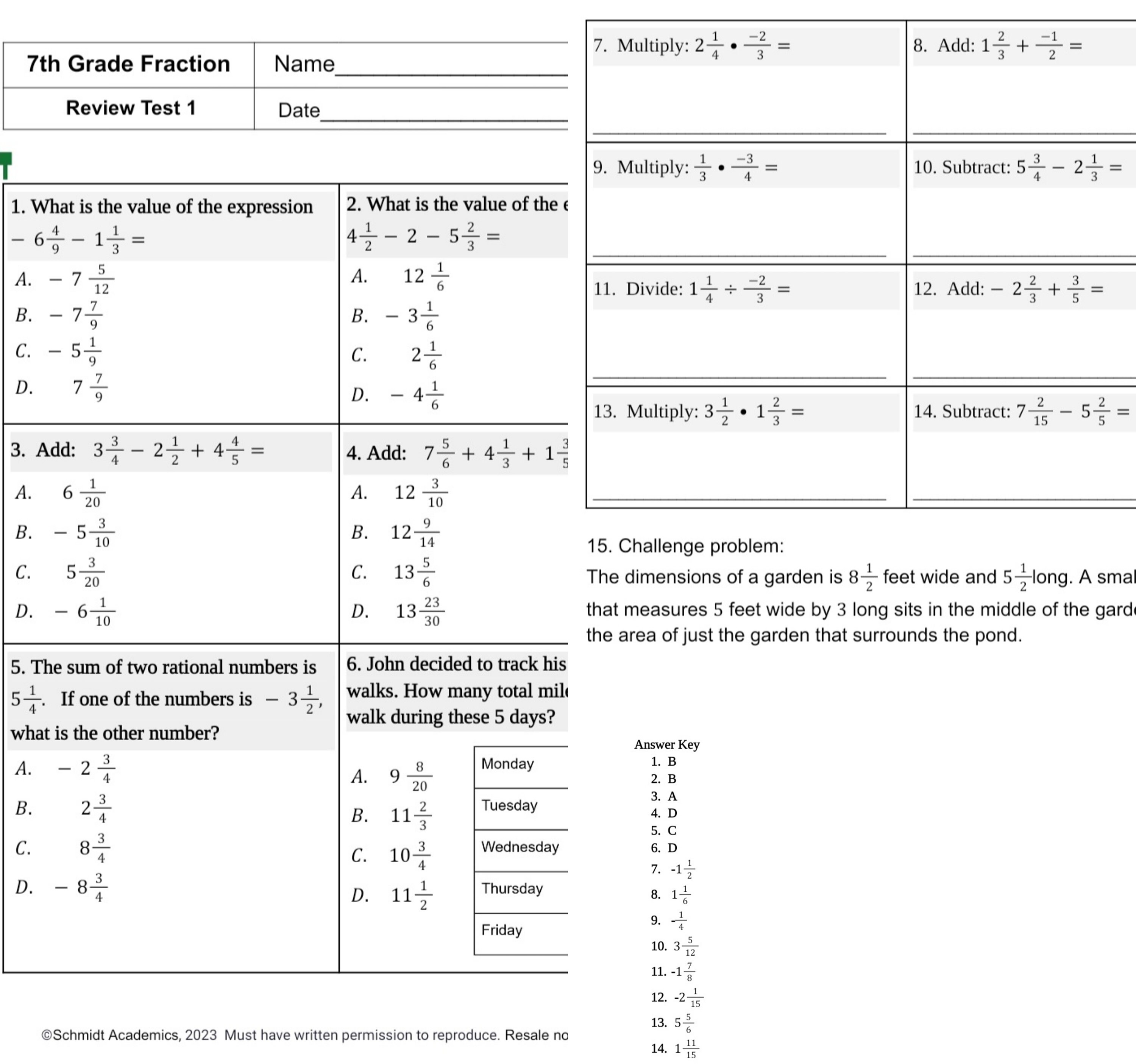 7th Grade Fraction Review - Etsy