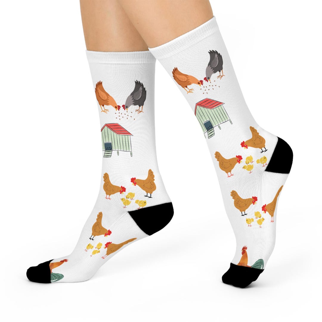 Cute Chicken Socks, Cushioned Crew Socks, Gift for Her, Gag Gift Idea ...