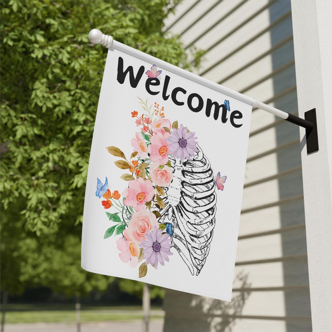 Spring Skeleton Garden & House Banner, Cute Skeleton Welcome Flag ...