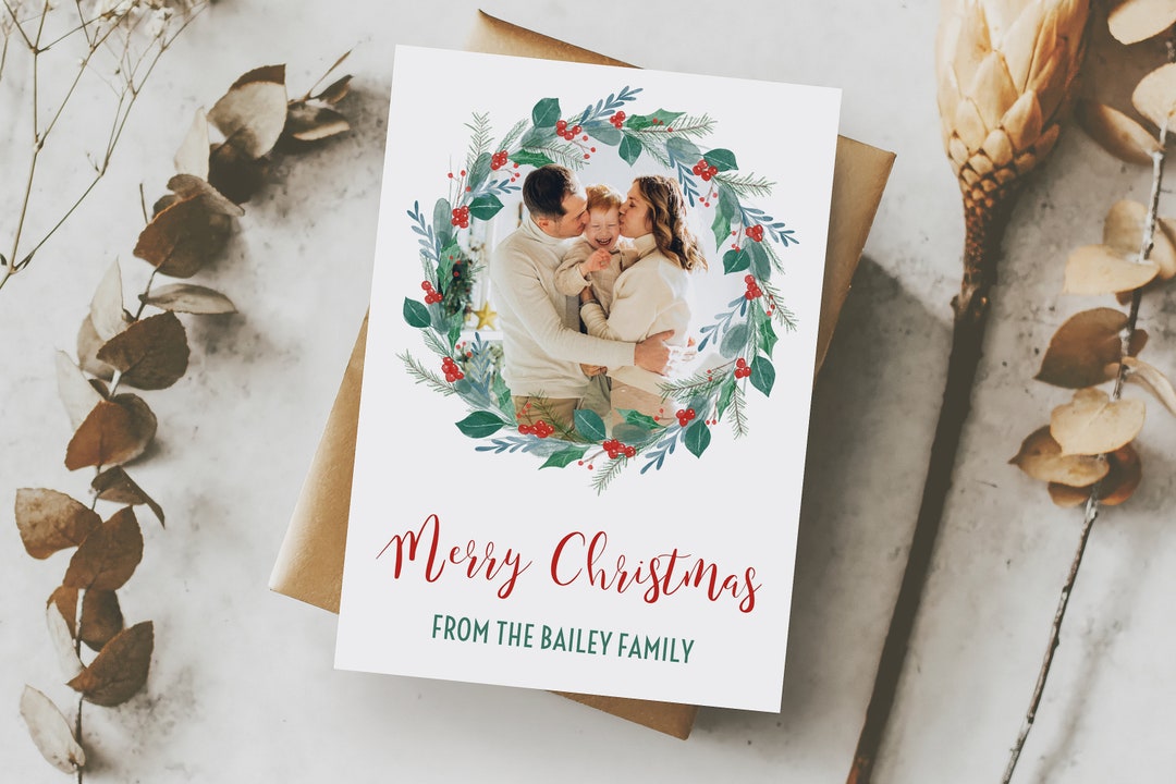Merry Christmas Photo Card Template Downloadable Personalizable Add ...