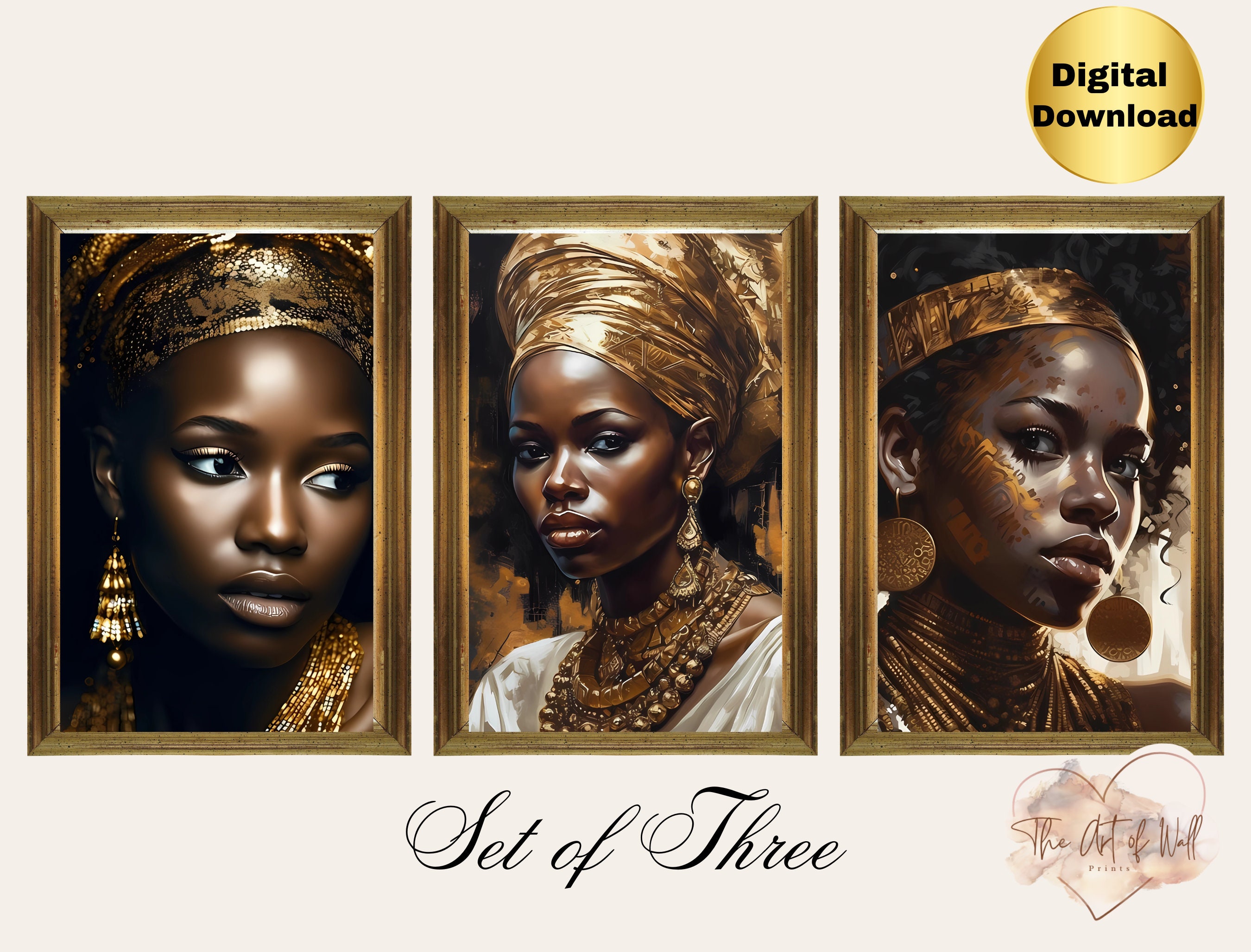 African American Queen Wall Art Print - Elegant White, Gold, and Black ...