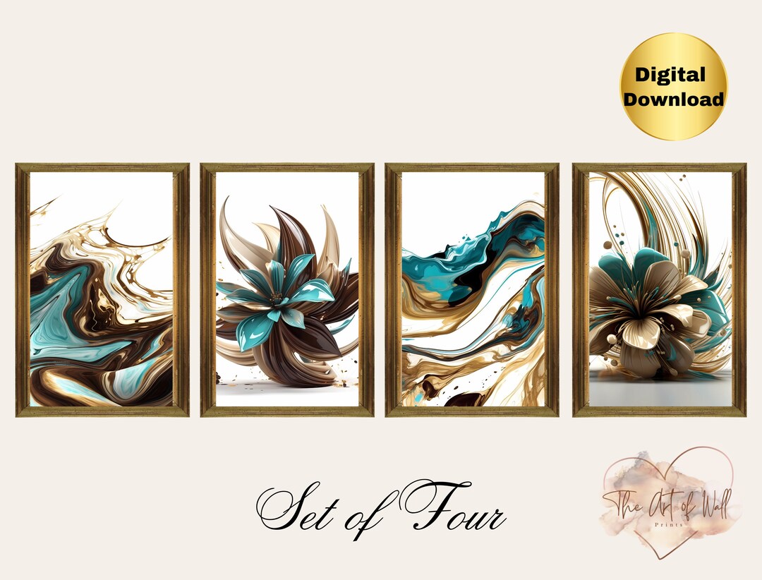 Turquoise and Chocolate Brown Watercolor Wall Art Print Elegant Home ...