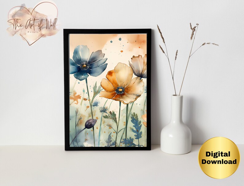 Boho Wildflower Watercolor Wall Art Set of 4 Printable Digital Download ...