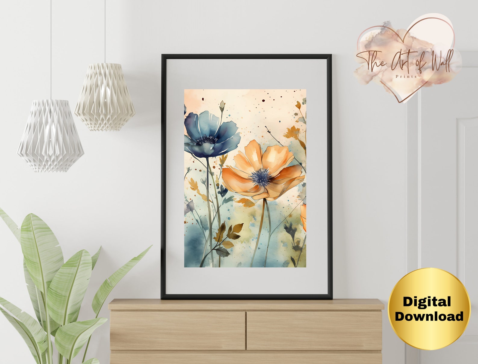 Boho Wildflower Watercolor Wall Art Set of 4 Printable Digital Download ...